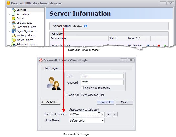 Launching and Activation > Launching Docsvault > Client login