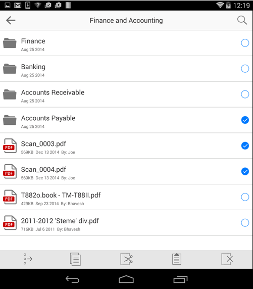 Docsvault Mobile Apps > Working with multiple files and folders