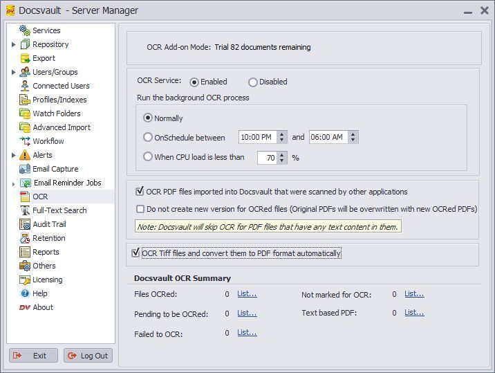 Add-ons > Optical Character Recognition Add-on > OCR Configuration
