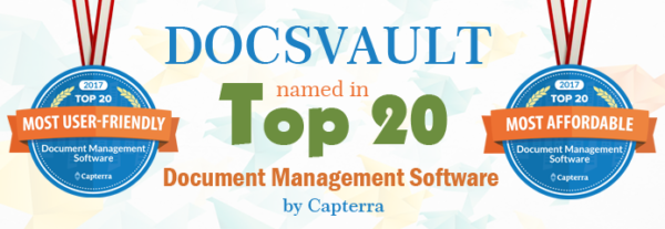 Docsvault in Top 20 document management software - Capterra 2017